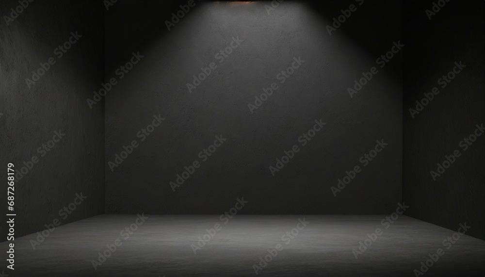empty black background and spotlight in centre with studio for showing ...