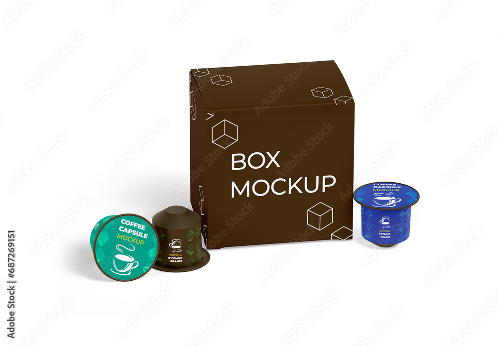 Coffee Capsule with Box Mockup Stock Template | Adobe Stock