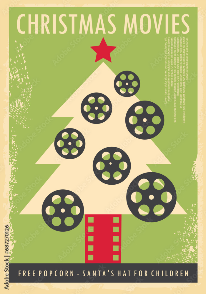 Cristmas movies retro poster design for holiday cinema event. Christmas ...