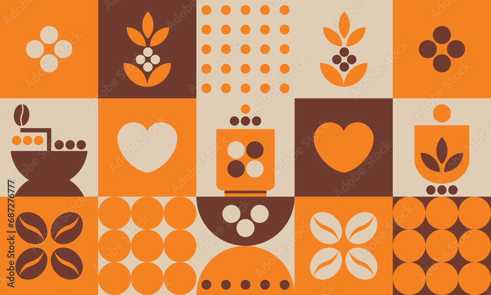 Pattern with coffee with abstract shape. Minimalistic geometric design ...