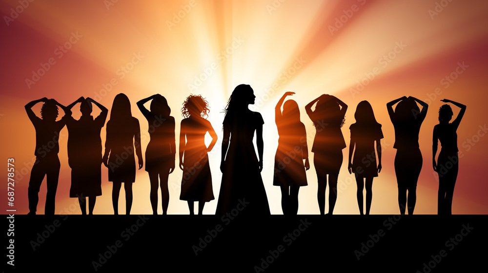 Empowerment Silhouette: A powerful silhouette of diverse women standing ...