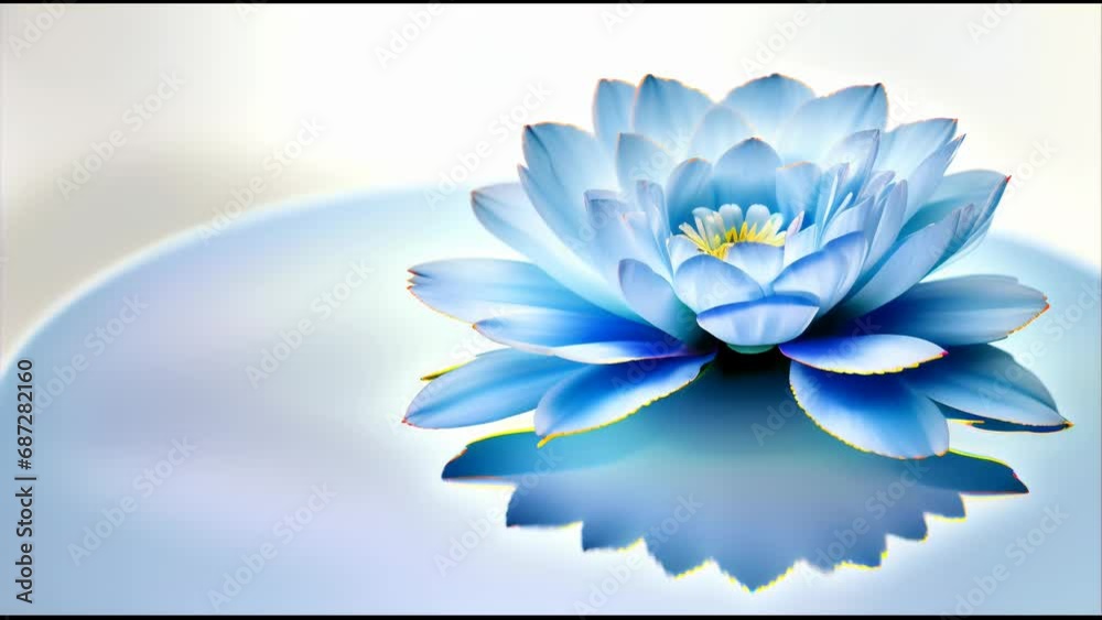 translucent blue lotus flower gently floating on a water surface with ...