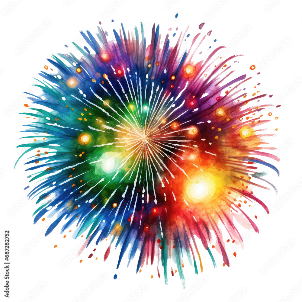 Watercolor Fireworks New Year Clipart Celebration. Vibrant Festive ...