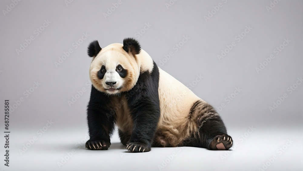relaxed giant panda sitting comfortably, showcasing its unique black ...