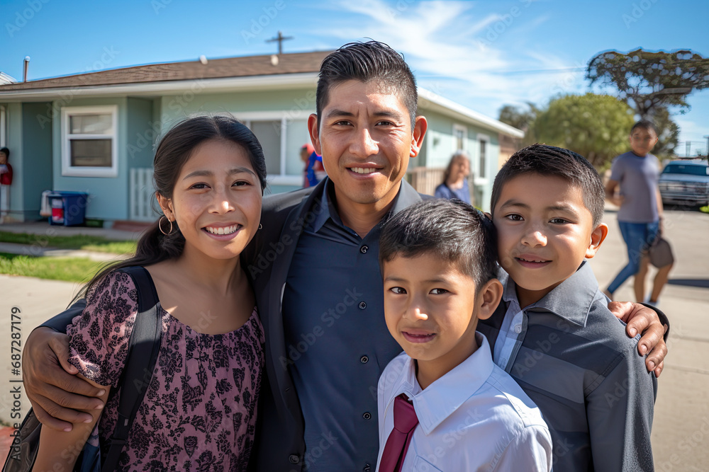 Happy Mexican, Latino, Indian family in front of their house, home ...