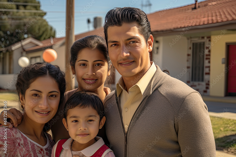 Happy Mexican, Latino, Indian family in front of their house, home ...