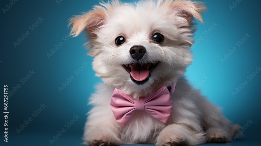 Full-body studio photography of a happy, cute puppy, set against a ...