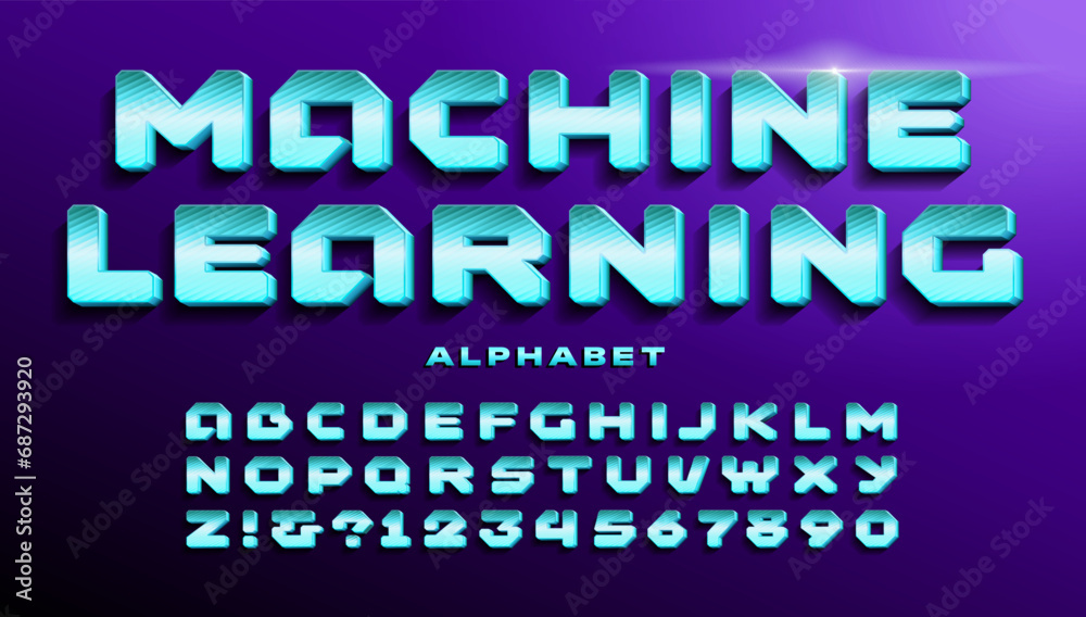 Machine Learning: a bright metallic teal chrome lettering font with an ...