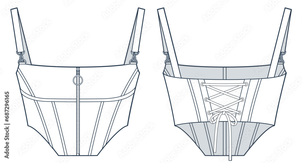 Vetor de Corset Top technical fashion Illustration. Zipped Corset ...