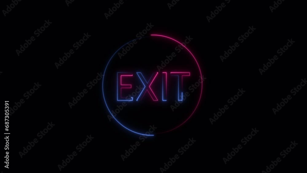 Neon "Exit" sign with flicker on a transparent background. Exit text ...