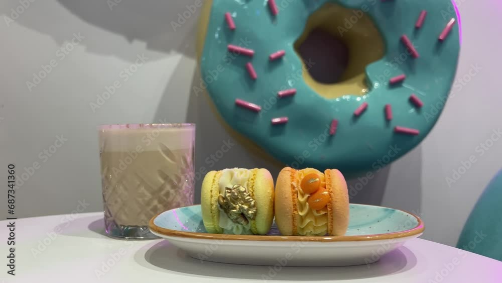Vidéo Stock restaurant delicious beautiful serving macarons edible gold ...