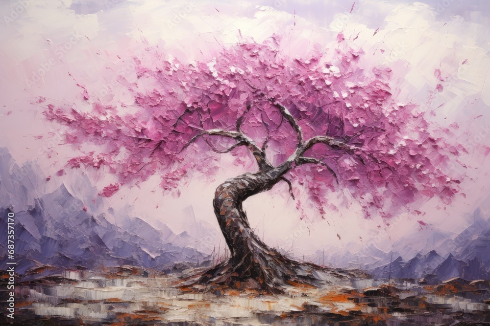 palette knife textured painting sakura Japanese cherry tree Sakura ...