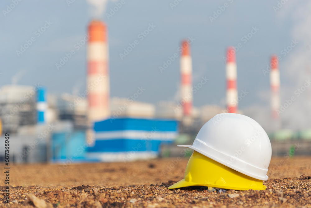 Worker Hard hat at Power stations manufacturing electrical industrial ...