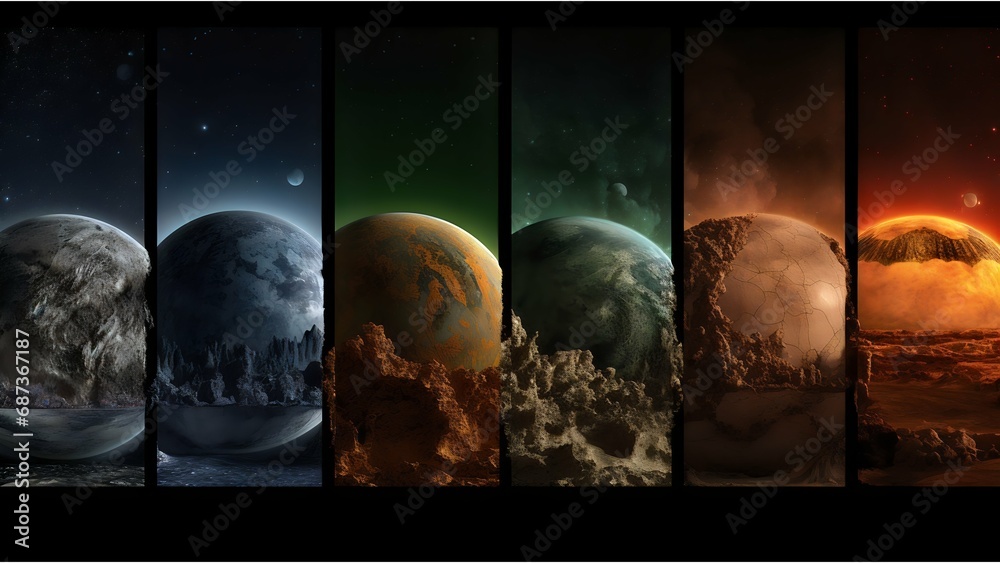 the cycle of planets as seen through a series of circular windows ...