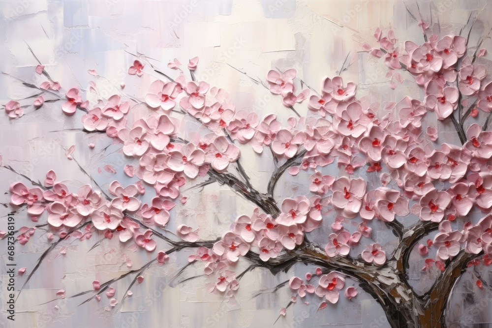 palette knife textured painting sakura Japanese cherry tree Sakura ...