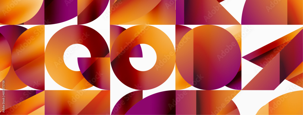 Assorted geometric shapes unite in a minimalistic abstract backdrop ...