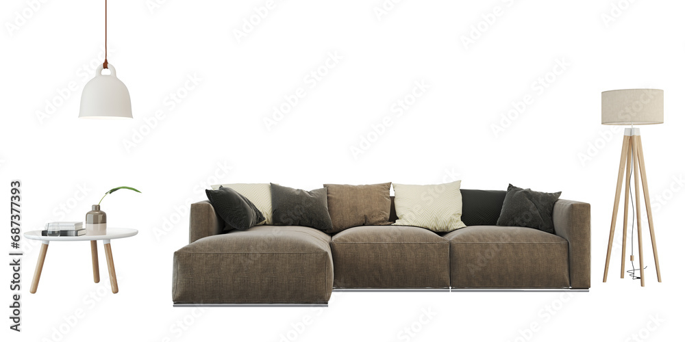 Modern interior furniture set 3D render. Livingroom house floor ...