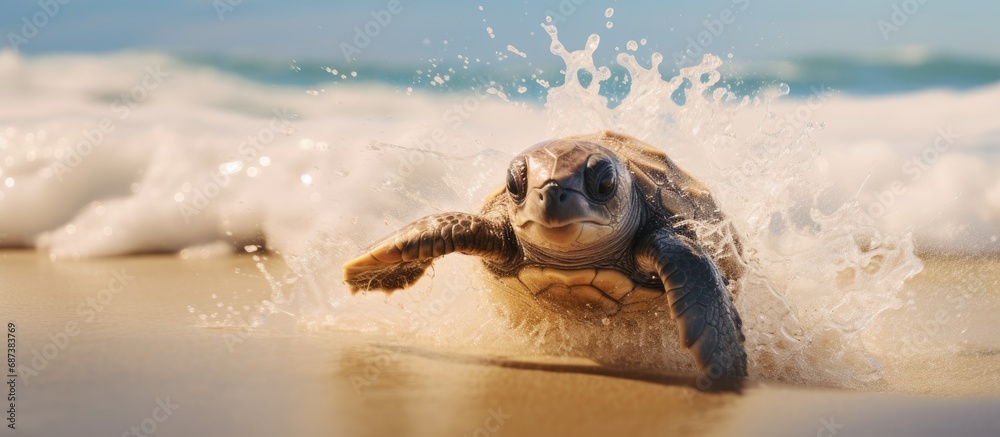 Baby olive ridley sea turtle (Lepidochelys olivacea), known as Pacific ...
