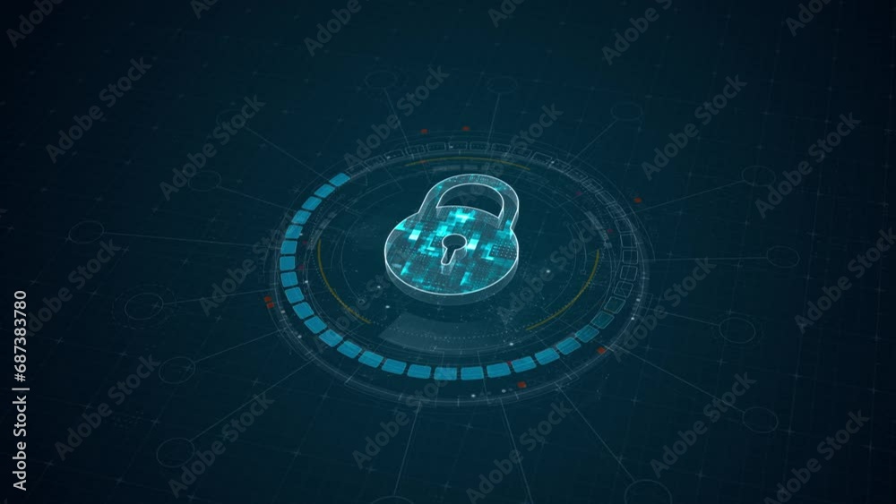 Motion graphic of Blue digital security key logo and circle futuristic ...
