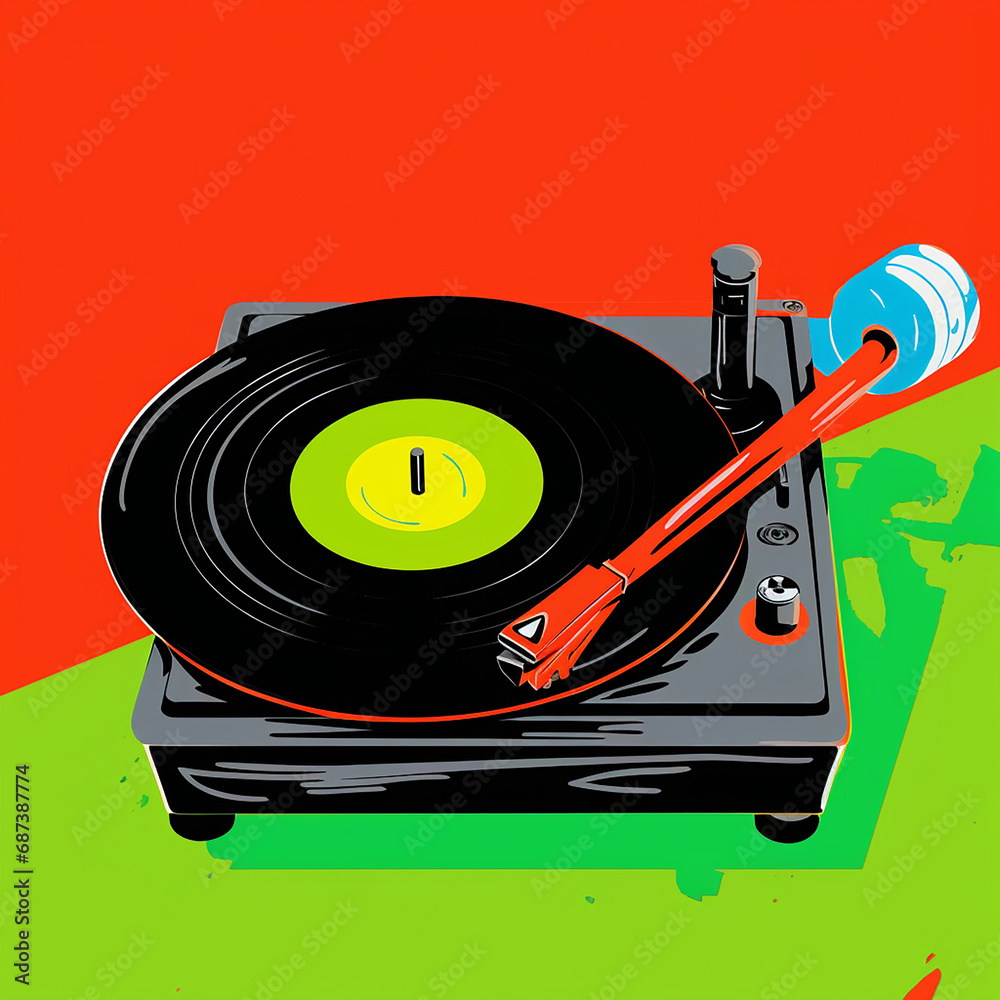 Cartoon illustration of a retro record player Stock Illustration ...