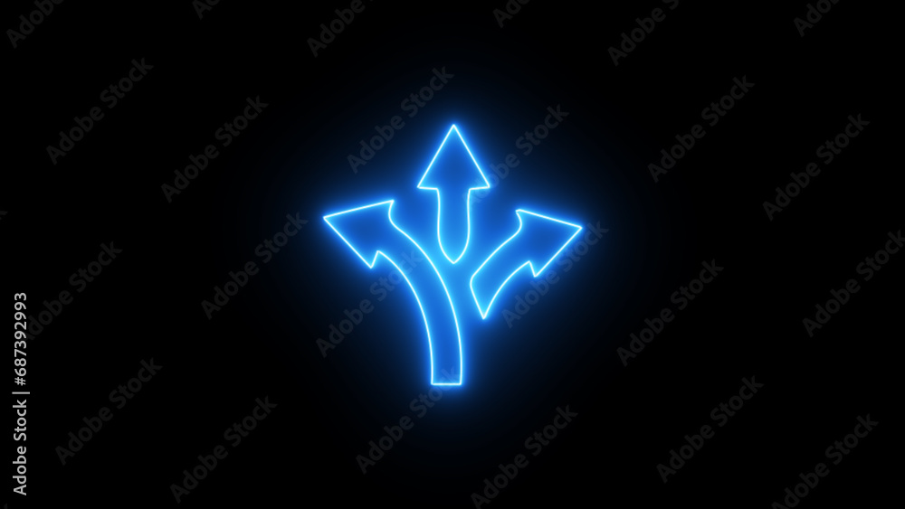 neon all direction arrow icon. glowing way direction arrow sign. three ...