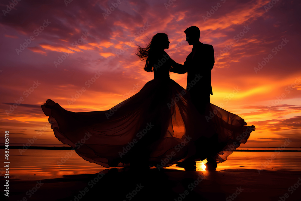 Sunset Silhouette: Bride and Groom Silhouetted Against a Beautiful ...
