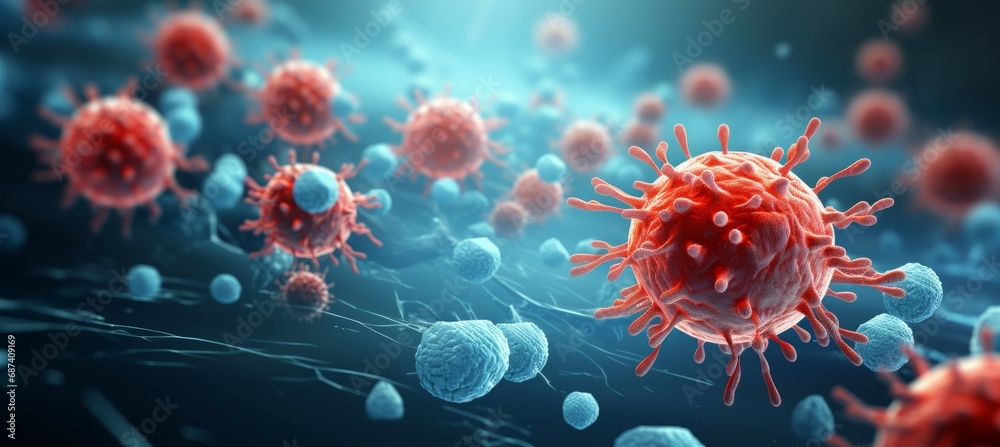 Cancer cell attack human white blood cell. Generative AI technology ...