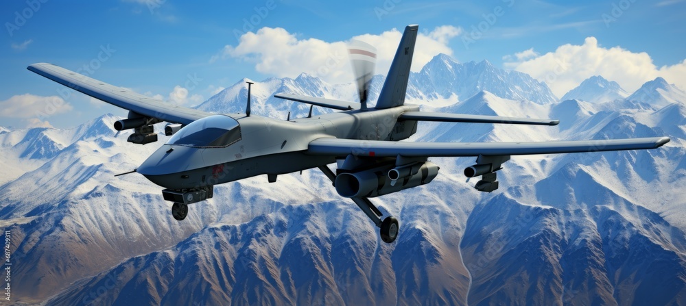 Unmanned aerial vehicle (UAV) spy drone flying. Generative AI ...