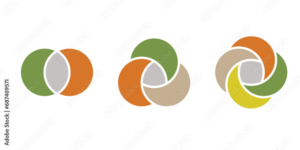 Venn diagram circles chart infographic. Vector icons for website, app ...