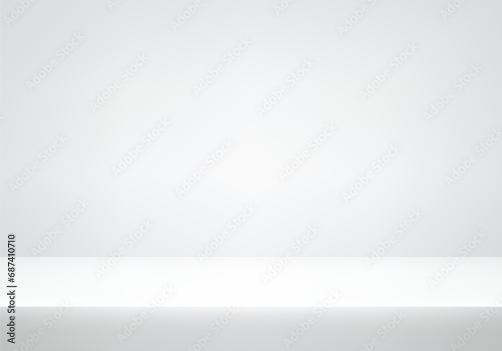 Realistic white and grey background. Minimal 3d shelf. Space for ...