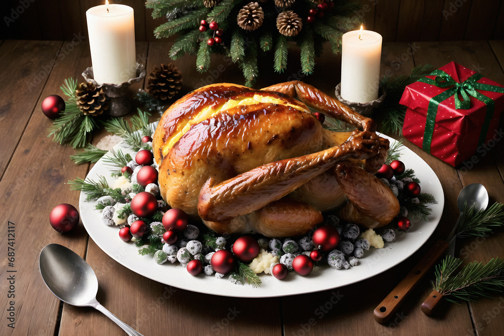 Christmas dishes like roast turkey, cranberry sauce, mashed potatoes ...