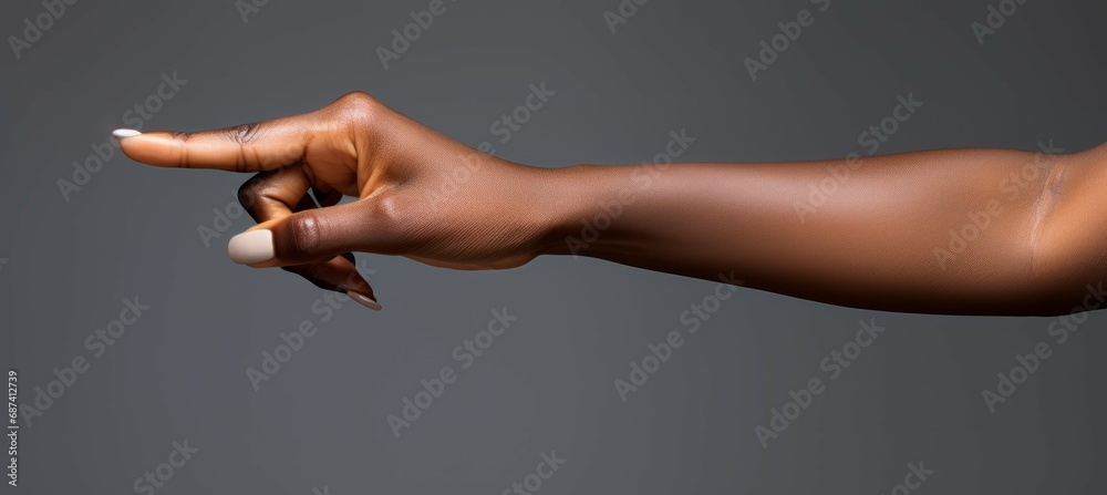 Black woman hand pointing gesture. Generative AI technology. Stock ...