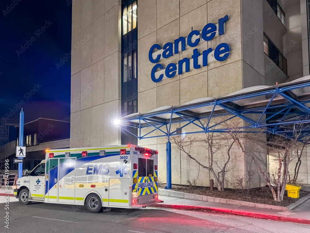 Calgary, Alberta, Canada. Dec 2, 2023. An ambulance strategically ...