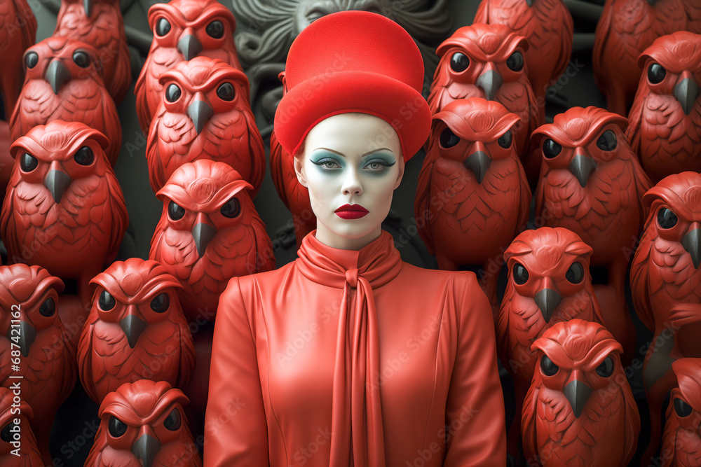 Stand out from the crowd or odd one out concept, a female stands out ...