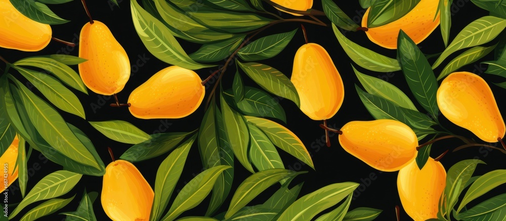 Retro vector style mango fruit fabric pattern for wrapping paper ...