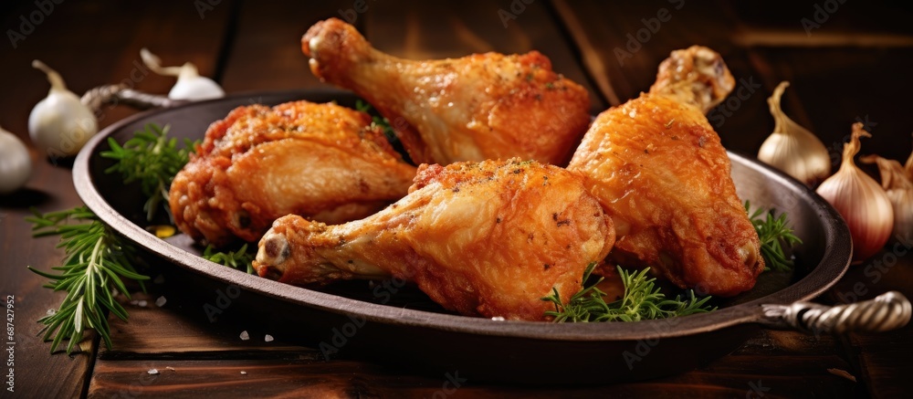 Chicken legs cooked with a crispy broasted coating. Stock Photo | Adobe ...
