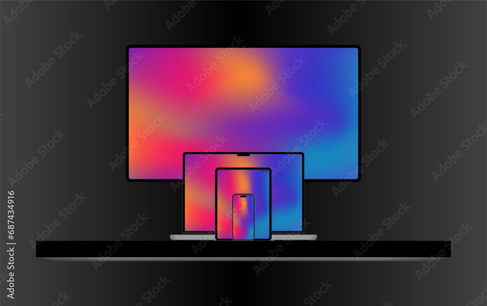 Apple devices editorial set. Macbook pro, air. Iphone 13, 14, 15 and ...