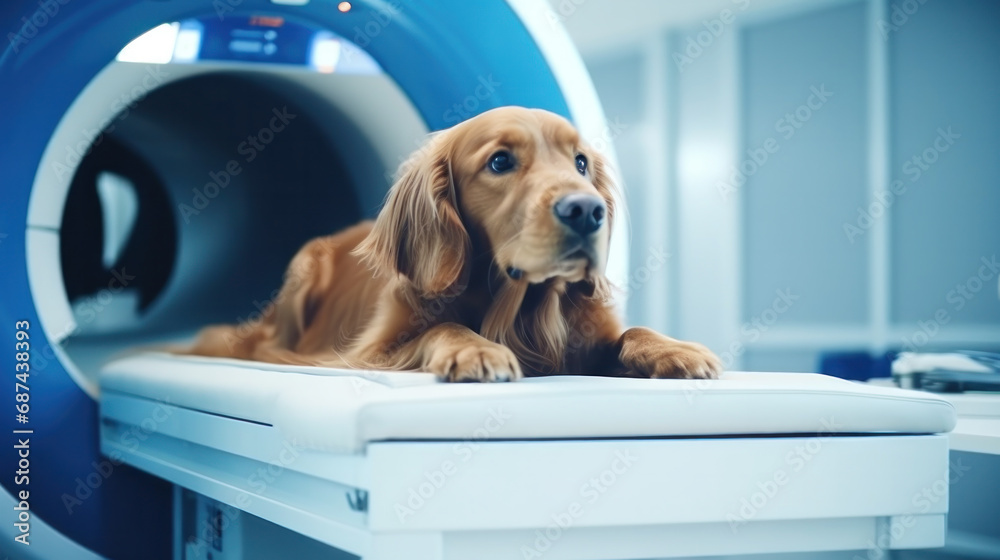Veterinary and animal care. Doctor preparing dog to have lumbar spine ...