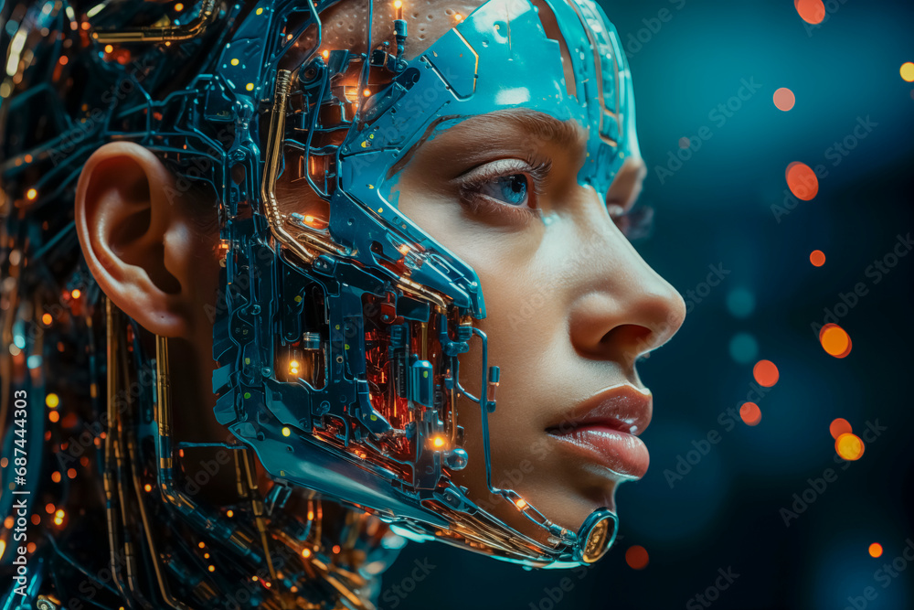 Humanoide, medio humano-robot capacitado con AI, implante robótico en ...