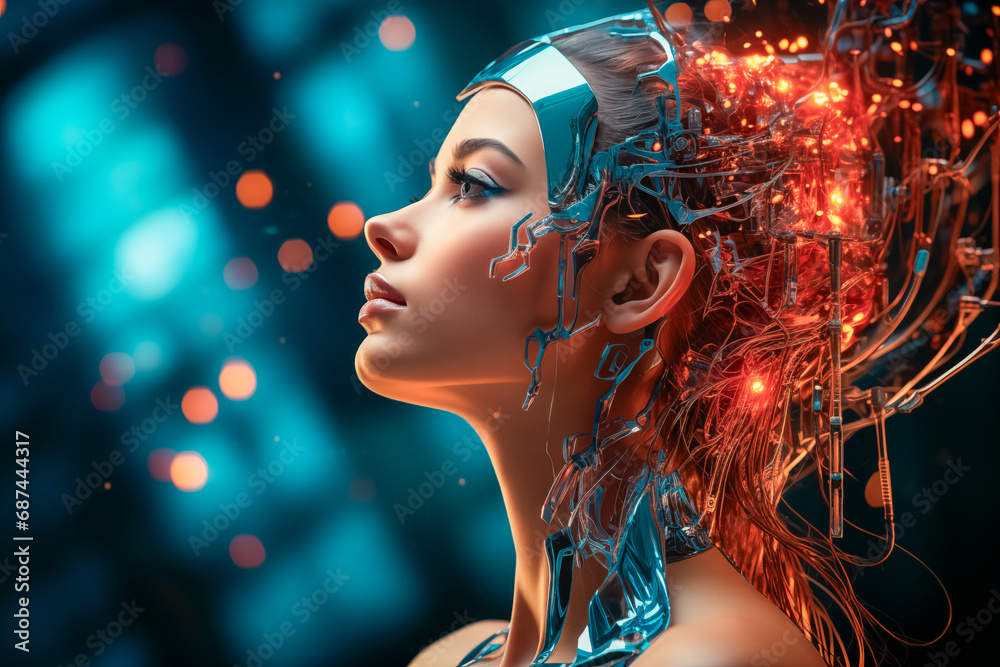 Humanoide, medio humano-robot capacitado con AI, implante robótico en ...