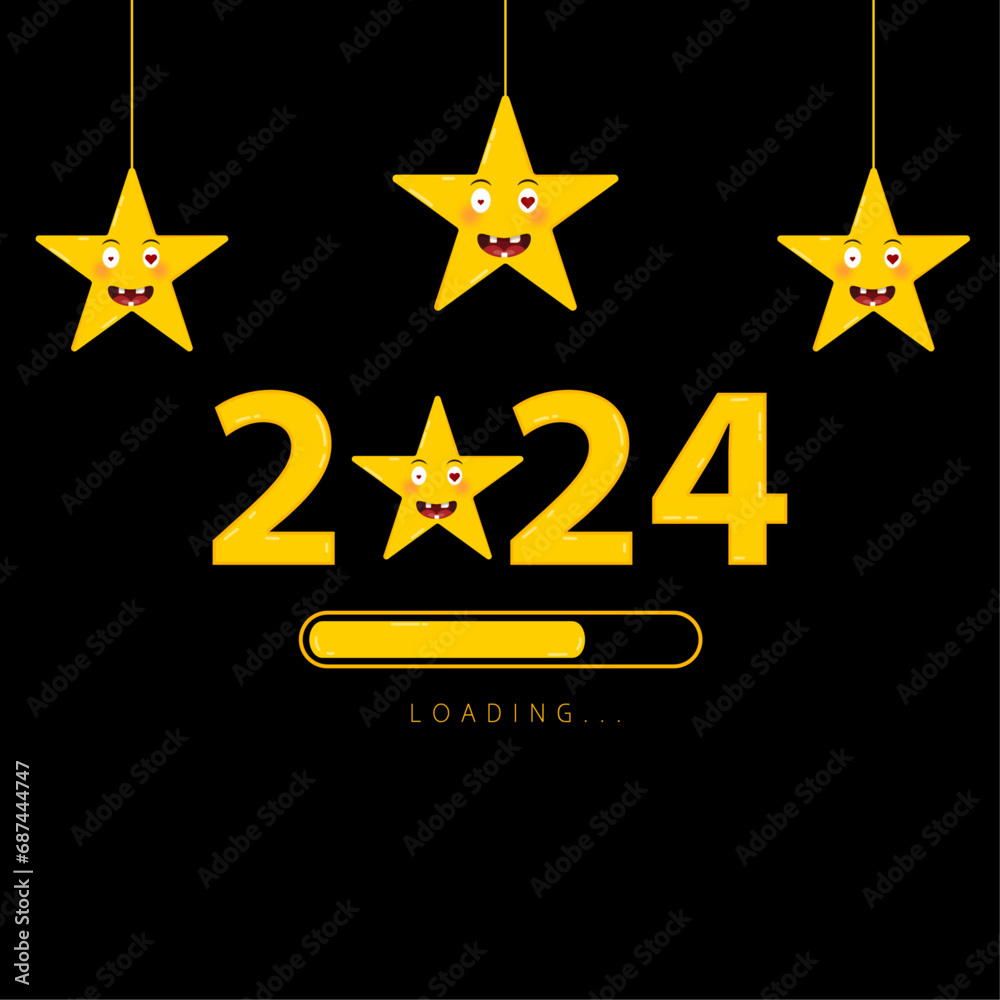 2024 concept poster, comic cartoon style vector new year design with ...