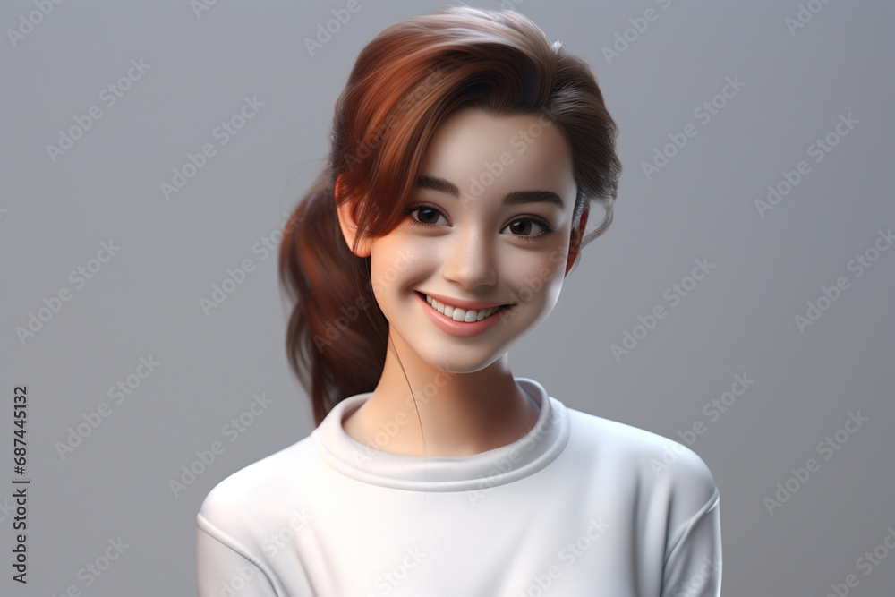 hyper realistic beauty of a 3D rendered girl with white t shirt on ...