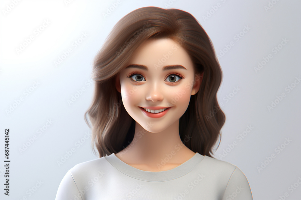 hyper realistic beauty of a 3D rendered girl with white t shirt on ...