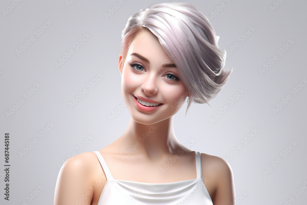hyper realistic beauty of a 3D rendered girl with white t shirt on ...