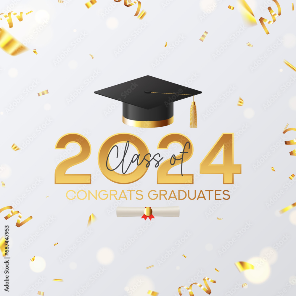 Greeting card for graduation class 2024. Vector illustration with ...