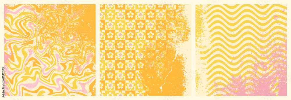 Vetor de Groovy backgrounds set. Retro groovy grunge. 60s and 70s ...