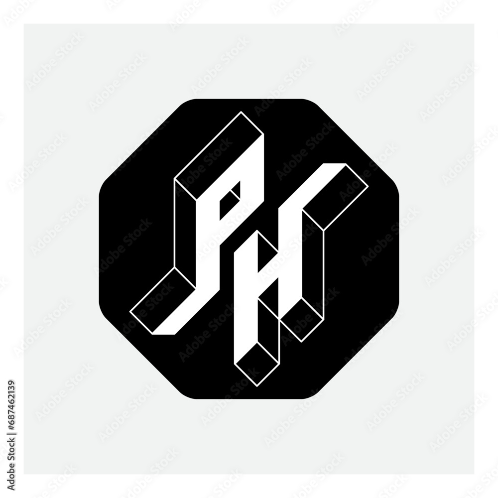 PH - monogram or logotype. Three-dimension letters P and H on a ...