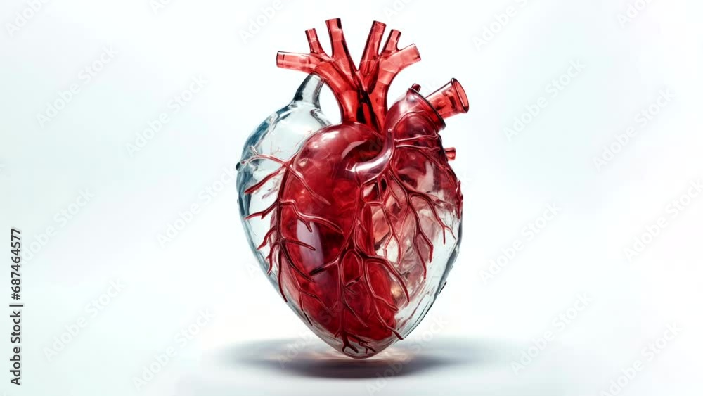 Artistic biological model of a beating heart on a white background ...
