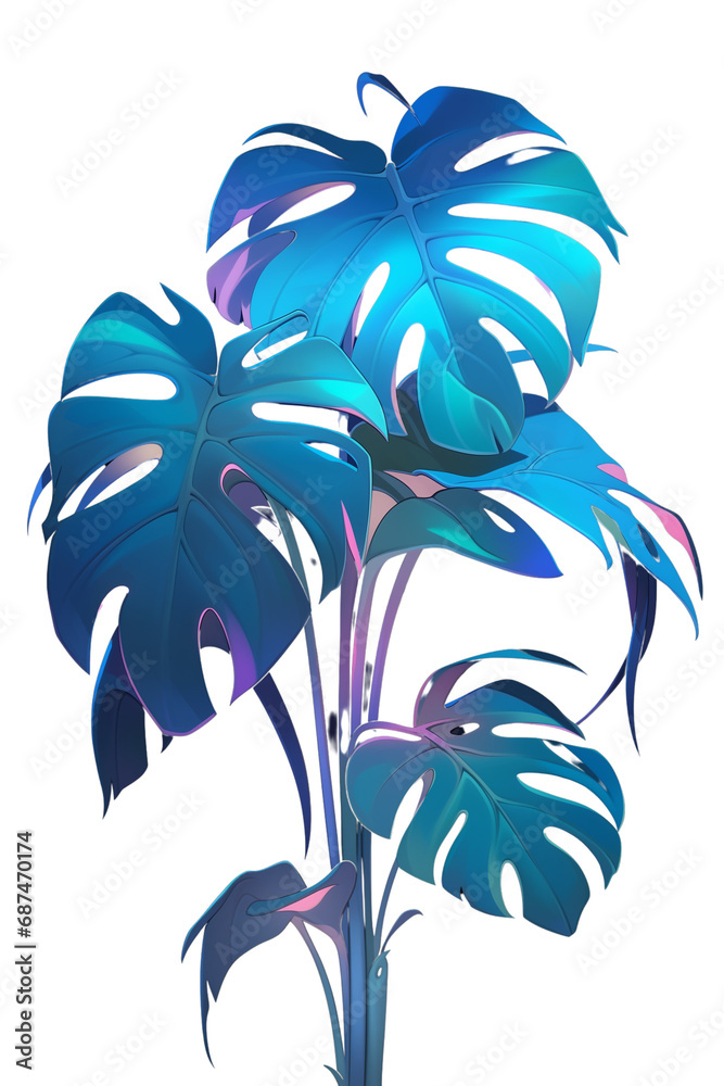 Monsteras lightened by neon lights anime style on a transparent ...