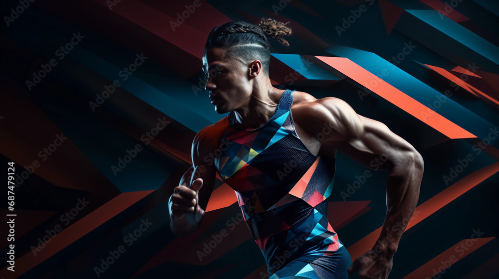 portrait of an athlete, realistic muscle texture within geometric ...
